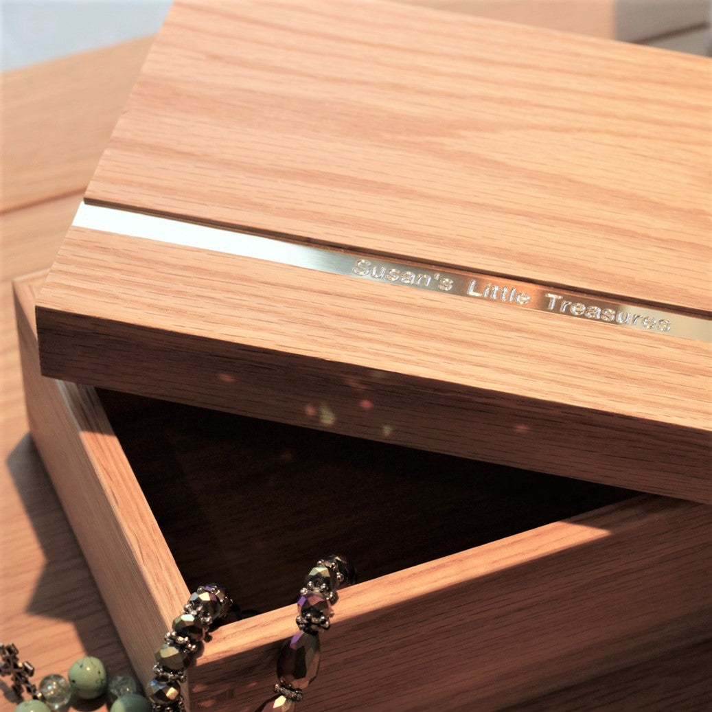 Trinket Jewellery Box Solid Oak with Engraved Aluminium Insert ...