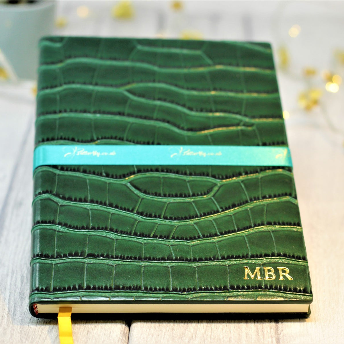 Green Leather Notebook | Crocodile Embossed with Initials – Butterfly.co.uk